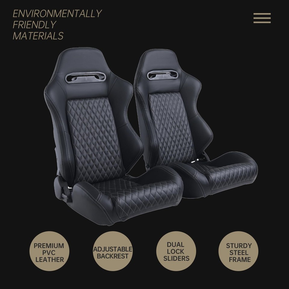 2 Pcs Adjustable Universal Racing Seats with Sliders, Bucket Seats for Jeep | eBay