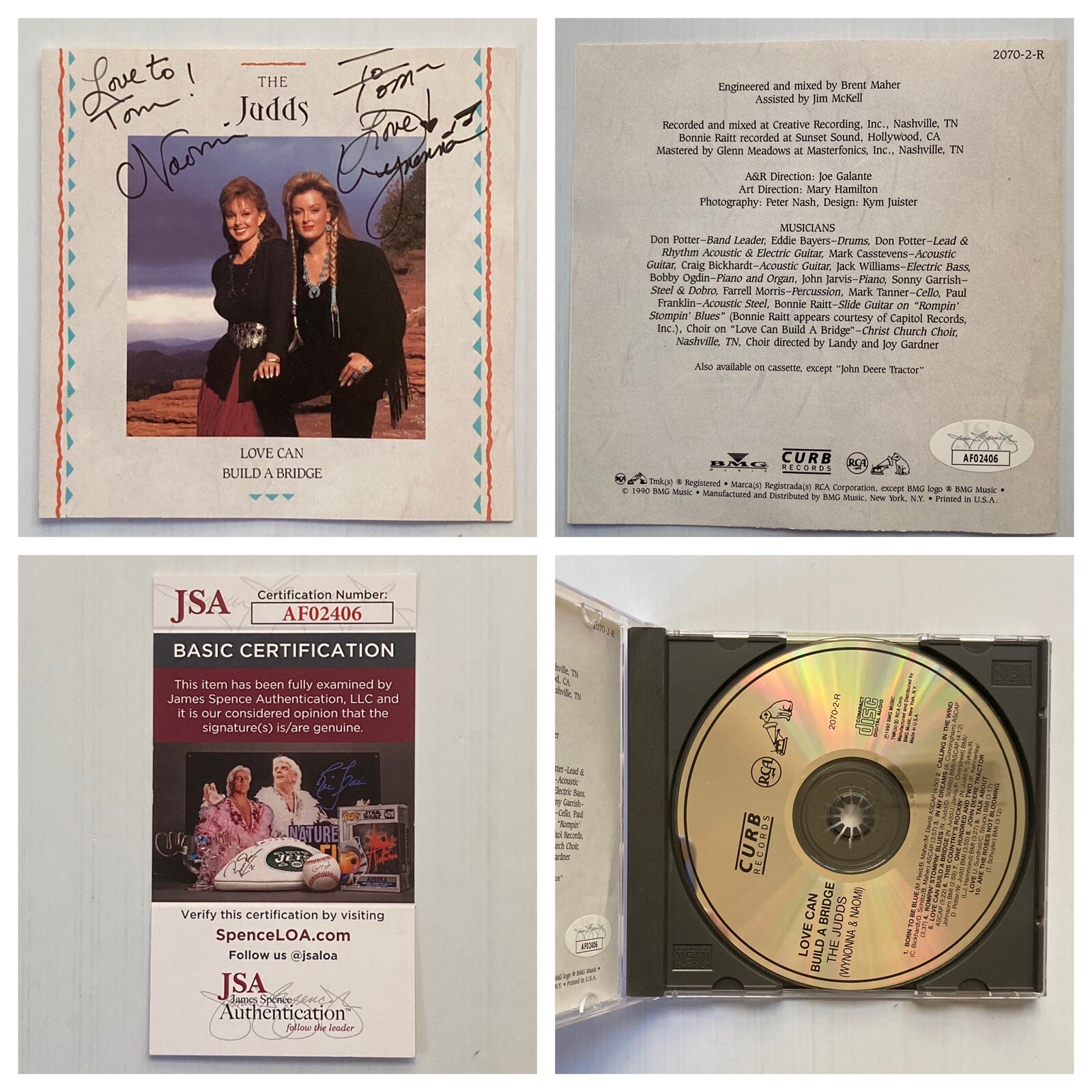 Wynonna & Naomi Judd Signed Autograph The Judds CD Booklet - JSA - FREE ...