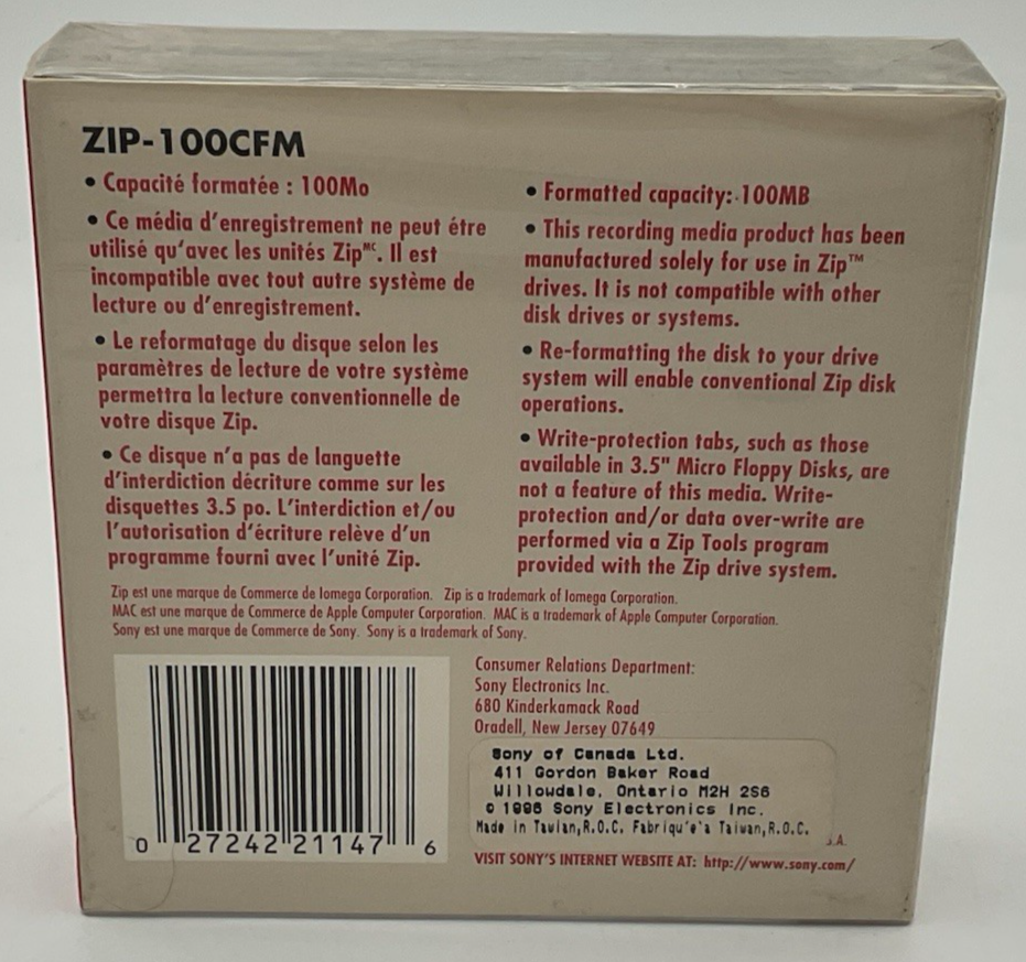 SONY 100MB Zip 100 Mac Formated Discs For Use With Zip Drive 2 Pack NEW ...