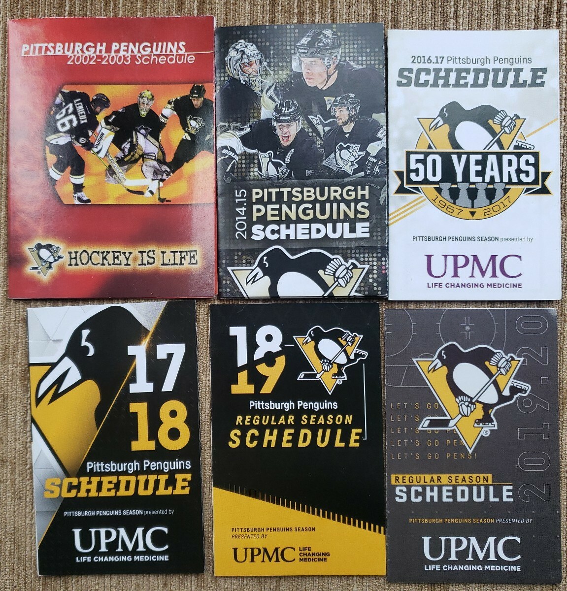 6 Different Pittsburgh Penguins Pocket Schedules from 2002-03 to 2019 ...