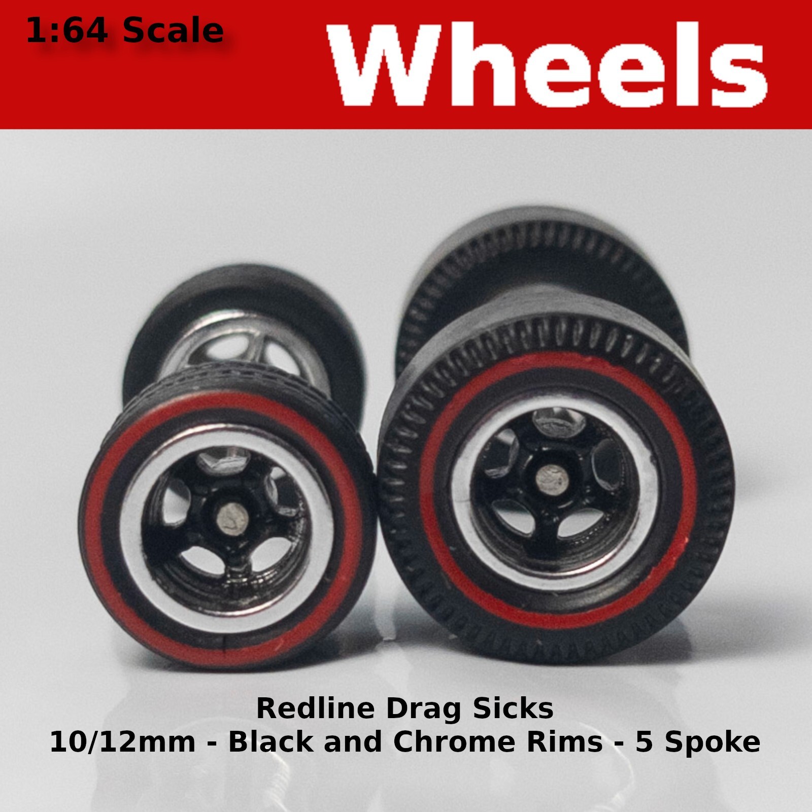 Muscle Car - Black/Chrome 5 spoke Redline Drag Slicks - 10/12mm for Hot ...