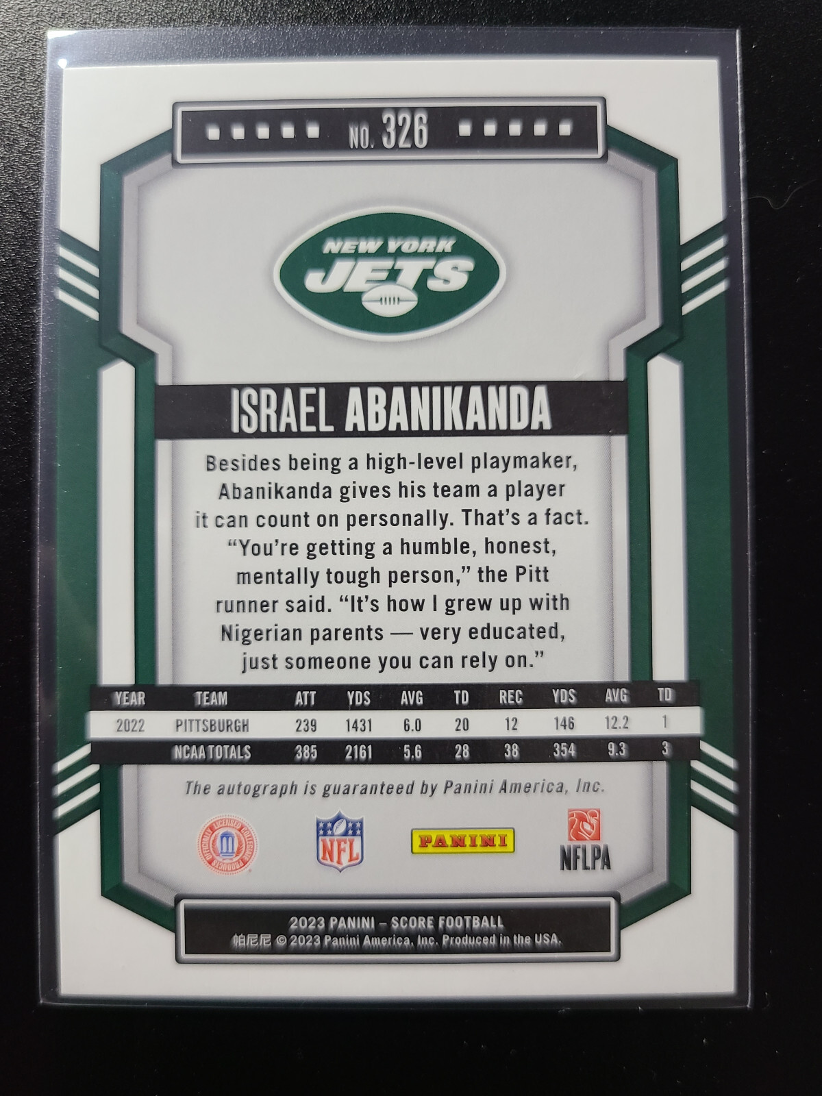 2023 Panini Score Israel Abanikanda Rookie Card Auto #326 | eBay