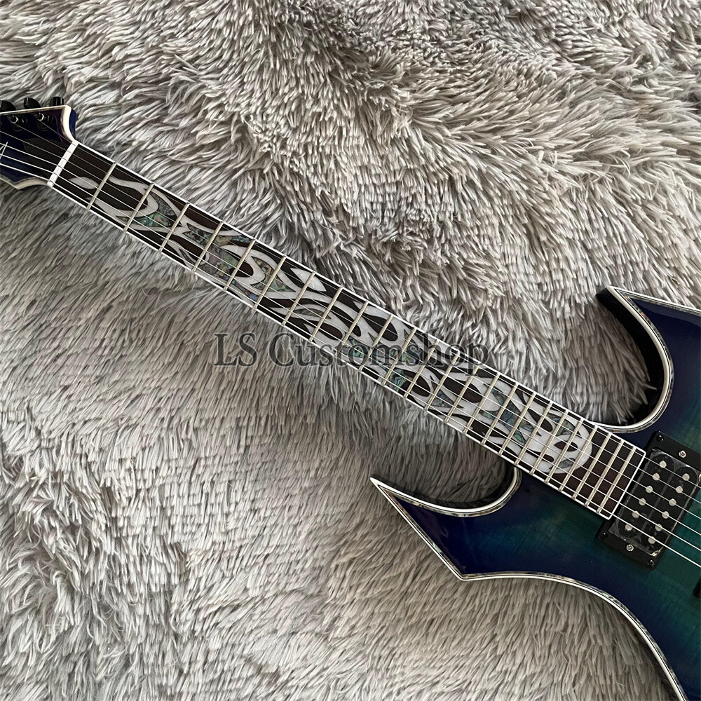 Blue Burst Flamed Maple BC Warlock Electric Guitar Body Binding Abalone ...