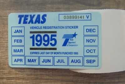 1995 TEXAS WINDSHIELD REGISTRATION RENEWAL STICKER-NEW/UNUSED | eBay