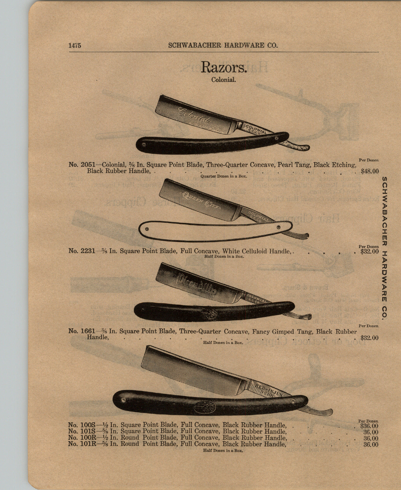 1903 PAPER AD Colonial Boker Tree Brand Red Injun Straight Razor Queen ...