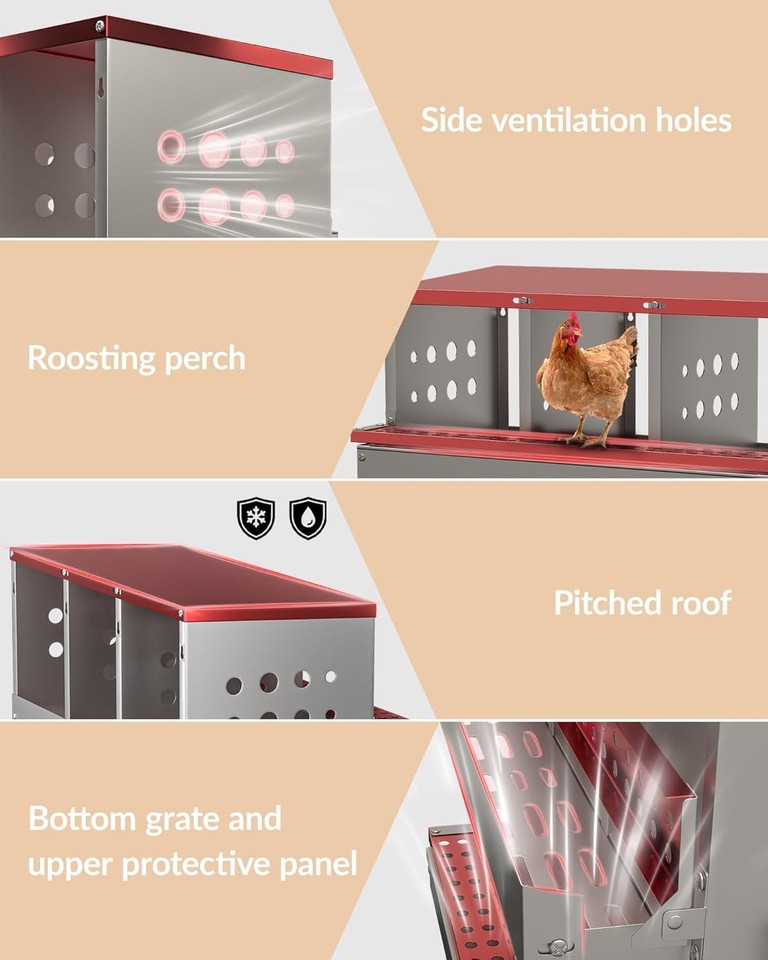 8-Compartment Galvanized Chicken Nesting Box w Roll-Out Egg Tray ...