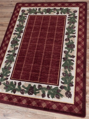 Resort Pine Cone Burgundy Rustic Country Cabin Lodge Area Rug 8'x11' | eBay