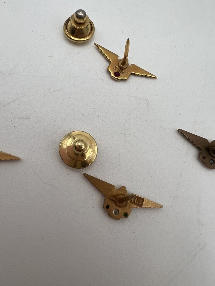 Vintage Delta Airline Employee Service Pins Sterling 10K Gold Diamond ...