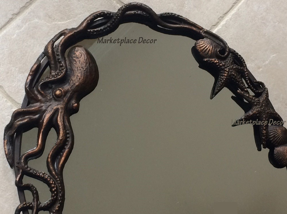 Octopus Oval Wall Mirror Hanging Art Coastal Nautical Beach ~ SPI Home ...