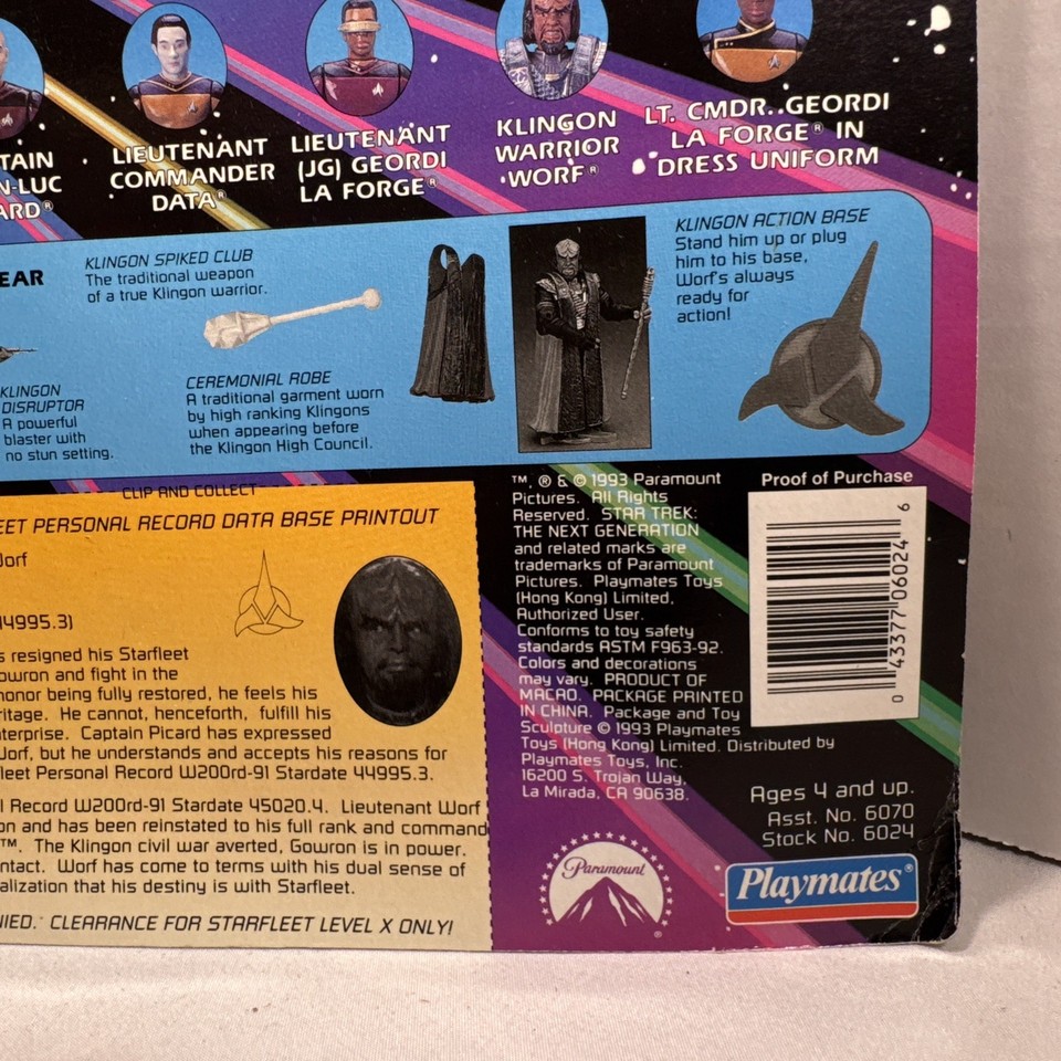 Star Trek TNG Worf (Klingon Warrior) 5" Action Figure 1993 Playmates ...