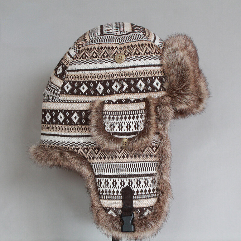 Men Warm Knit Trapper Hat Faux Fur Ear Flap Winter Russian Ushanka Warm ...