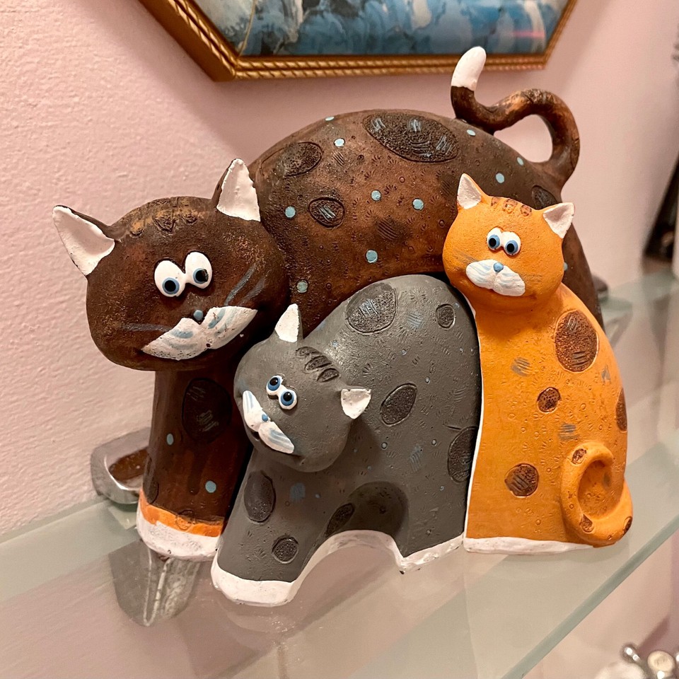 Set of 3 Funny Cat Ornament Cats Statue Figurine Art Sculpture ...