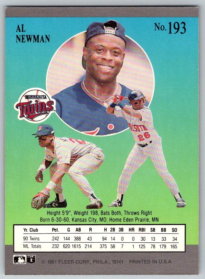 1991 Fleer Ultra Baseball Card Al Newman #193 Minnesota Twins | eBay