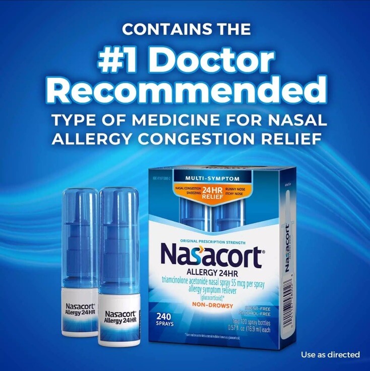 Nasacort 24HR Allergy Nasal Spray for Adults Non-drowsy & Alcohol Free ...