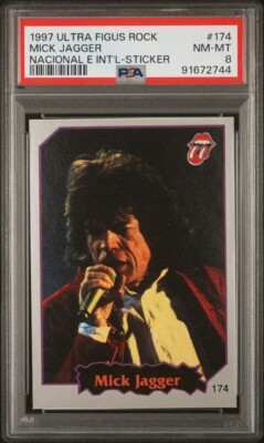 1997 ULTRA FIGUS ROCK NACIONAL E INT'L MICK JAGGER STICKER #174, PSA 8 ...