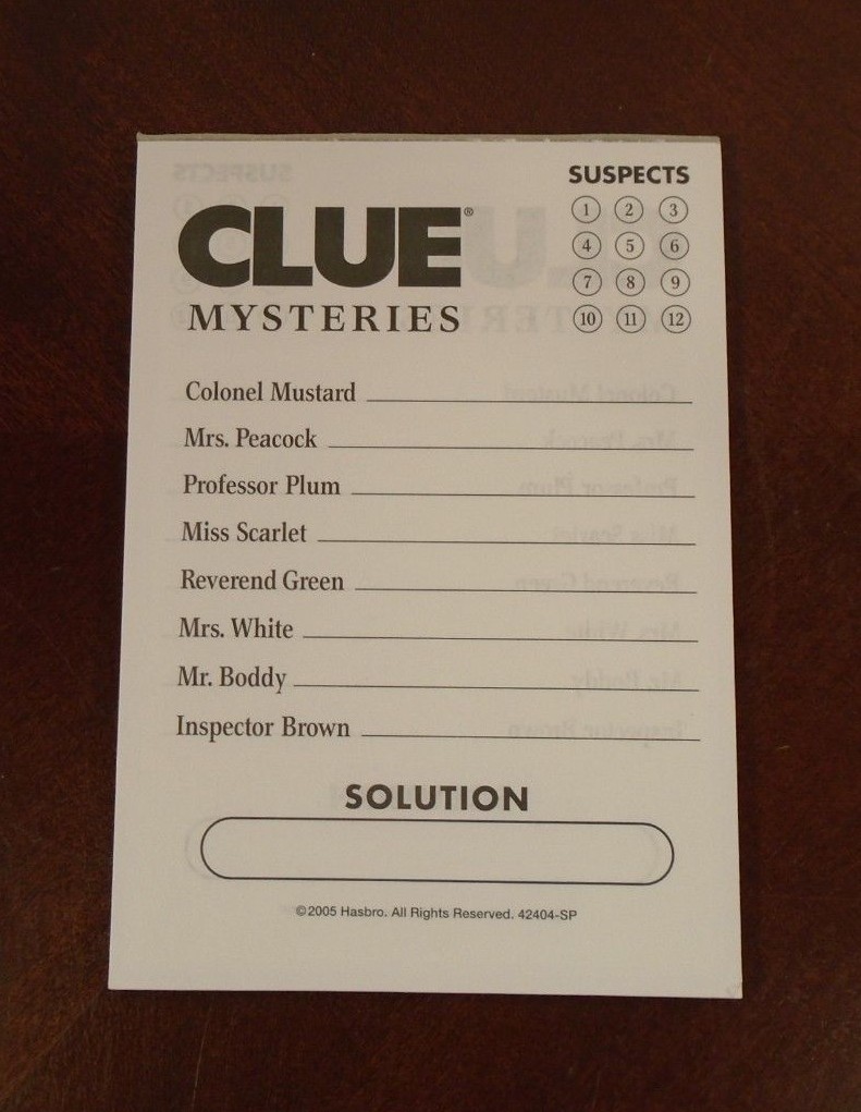 Clue Mysteries Board Game Replacement Parts Pieces Tokens Detective Pad ...