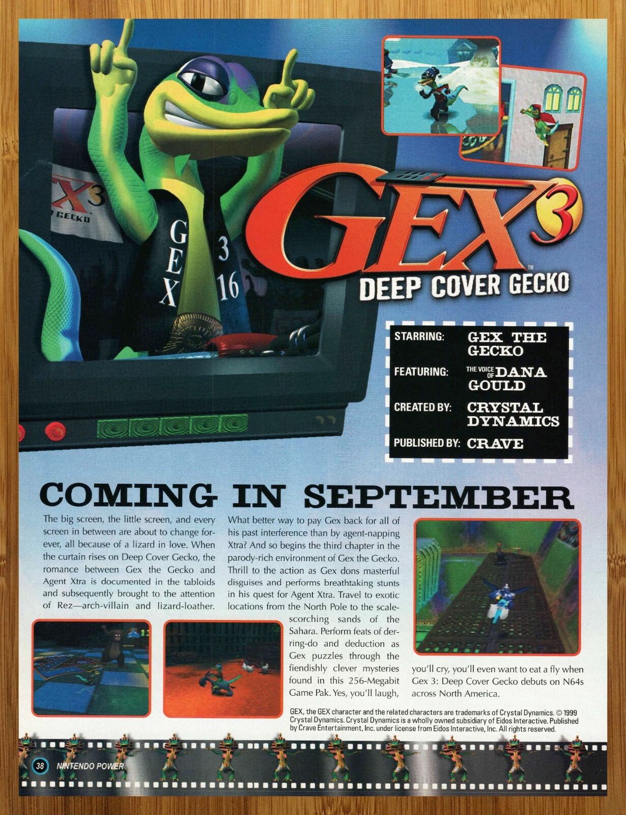 1999 Gex 3 Deep Cover Gecko N64 PS1 Print Ad/Poster Authentic Video ...