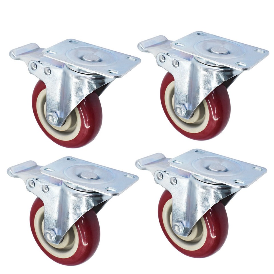 4 Piece 4 Inch Heavy Duty Caster Set Wheels Fits For All Swivel & Brake ...
