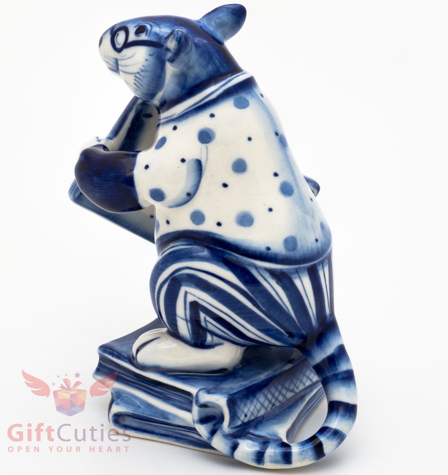 Gzhel Mice rat Accountant abacus Крыса Канцелярская porcelain figurine ...