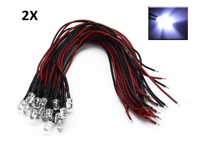 2 LED Mcd Câblé 3mm Lumière Blanche Poche Power Ultra 20000 12V Câble ...