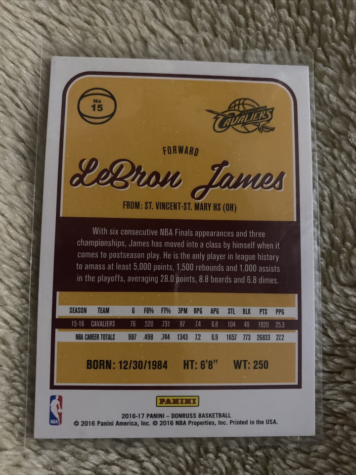 2016-17 Donruss LeBron James Base #15 With Kobe Bryant HOT Cavaliers ...