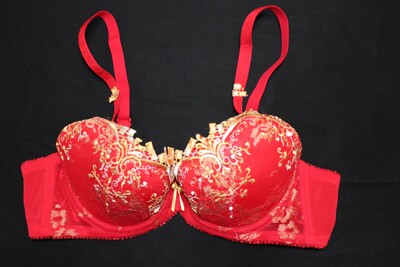 Red Lace underwire push-up Bra with bow detail - Size 28A | eBay