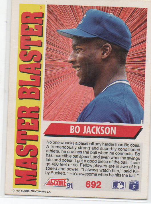 BO JACKSON 1991 SCORE MASTER BLASTER CARD #692 ROYALS A47 | eBay