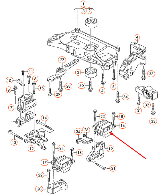 2003-2013 Audi A3 8P Gearbox Mount 1K0199555N | Genuine OEM