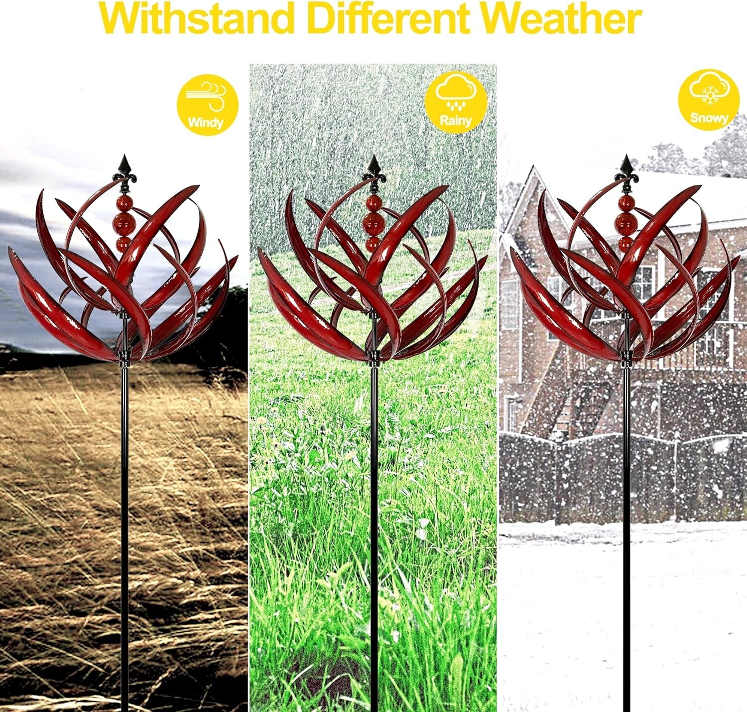 Lotus Wind Mill Spinner Kinetic Lawn Garden Decor Patio Stake Yard Art ...