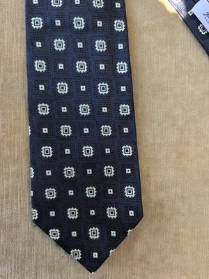 HUGO BOSS Men's 100% Silk Necktie LUXURY Navy Blue 56" Geometric Very ...