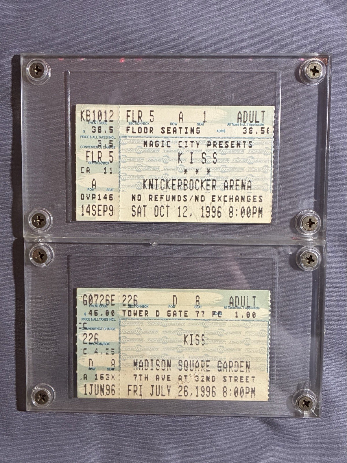 Set of 2 KISS 1996 Concert Tickets - MSG NYC and Knickerbocker Arena ...