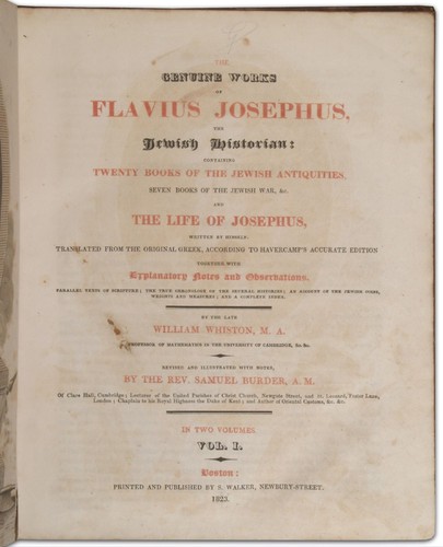 Lucy W Sabin William Whiston / Genuine Works of Flavius Josephus Two ...