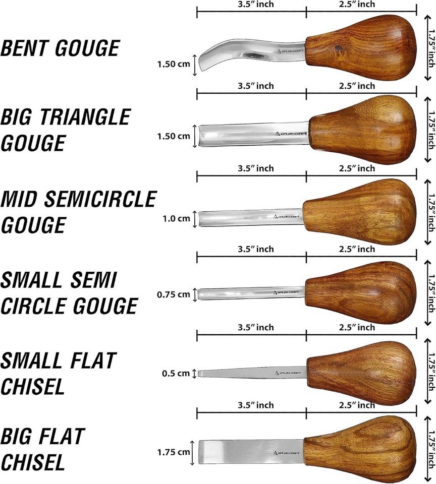 EPLOX CRAFT Premium Wood Carving Tools Set of 6 Ash Wood Handle - NEW ...