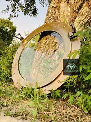 Porthole 17" Round Wall Glass Brass Designer Working Golden Finish ...