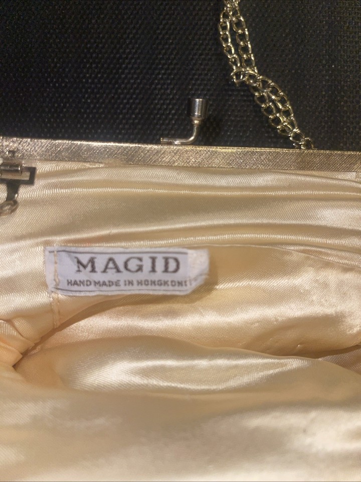 Vintage Magid Hand Made Gold Beaded Purse Bag Kiss Lock Metal Strap ...