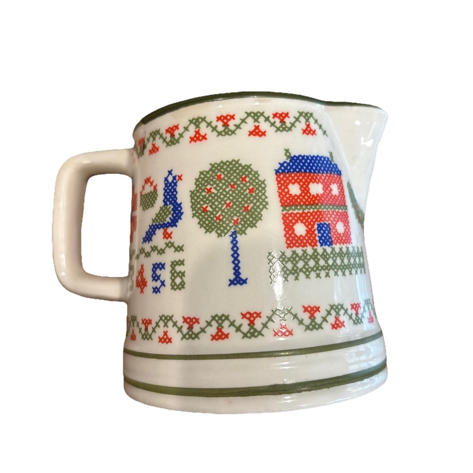 Cross Stitch Needlepoint Cream Pitcher Sampler design Made in Japan ...