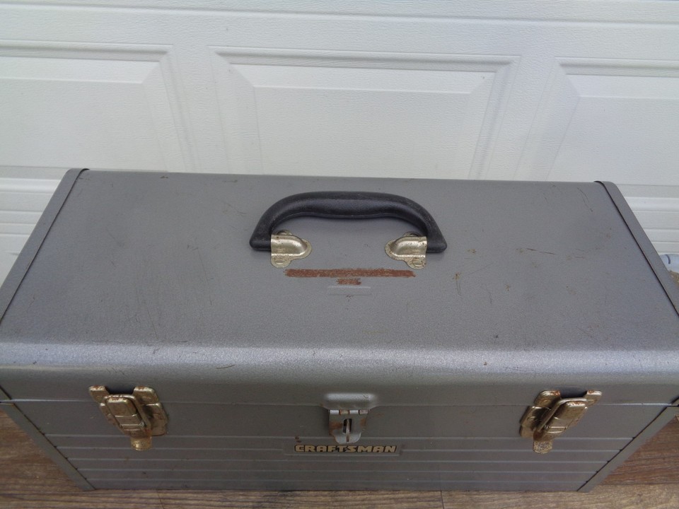 Vintage CRAFTSMAN Metal Tool Box w/ Tray Mechanics Toolbox 20" x 8.5 ...
