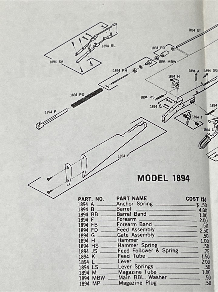 Vintage Original Daisy Model 1894 BB Gun Illustrated Parts List Manual ...