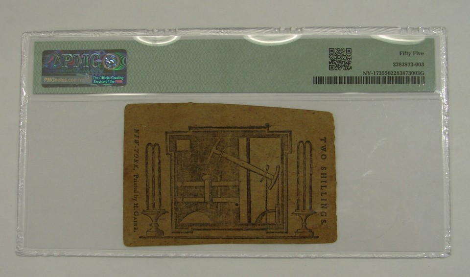 August 2, 1775 - New York Colonial 2 Shillings Note - NY-173 - PMG AU ...