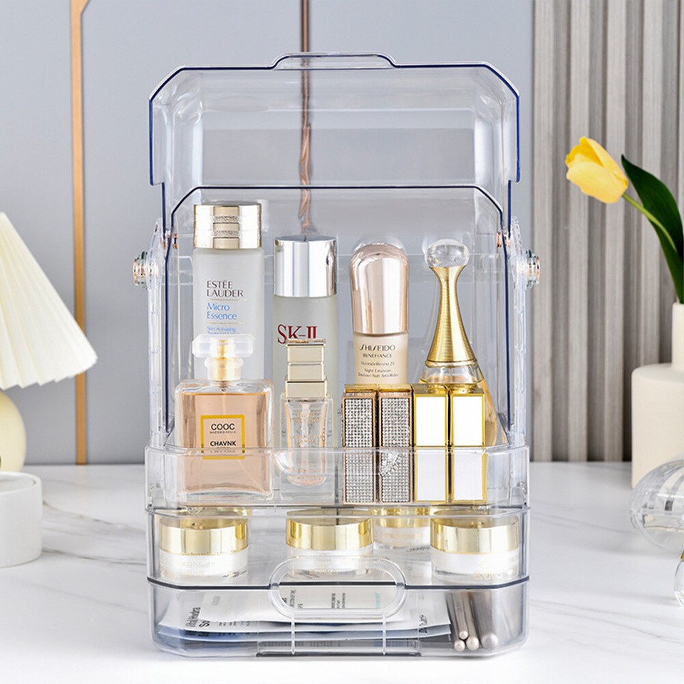 Large Clear Make Up Organiser Cosmetic Vanity Case Box Drawers Skincare ...