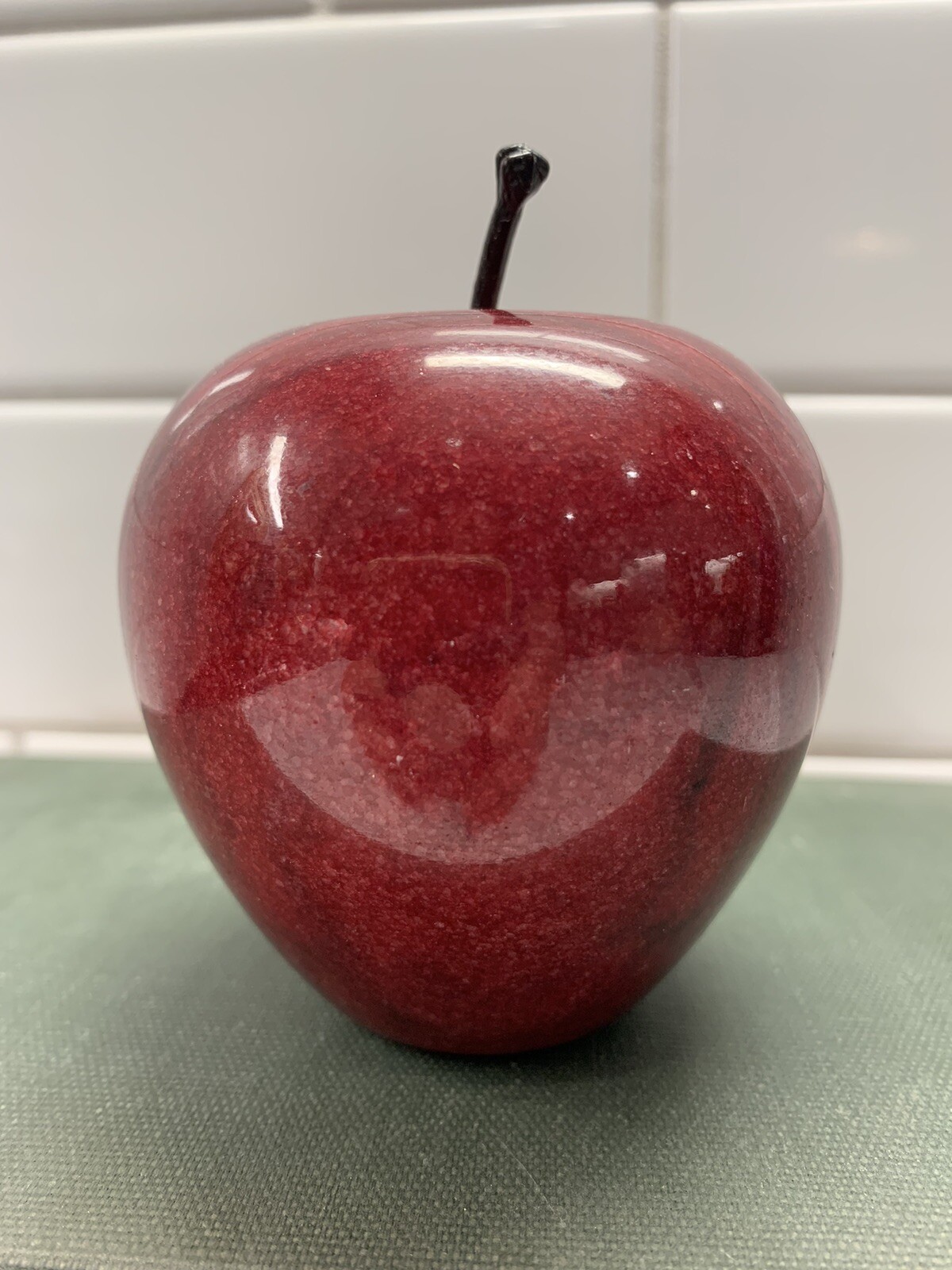 Red Apple Paperweight Marble Alabaster Stone 3”, Brown Stem | eBay