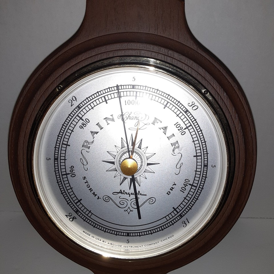 Vtg Airguide USA Mahogany Wood Banjo Style Wall Barometer Weather ...