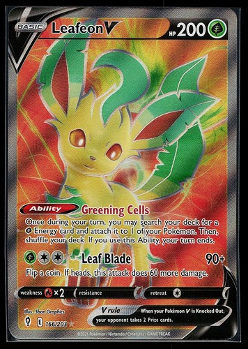 Pokemon Card - Leafeon V Evolving Skies 166/203 Ultra Rare Full Art ...