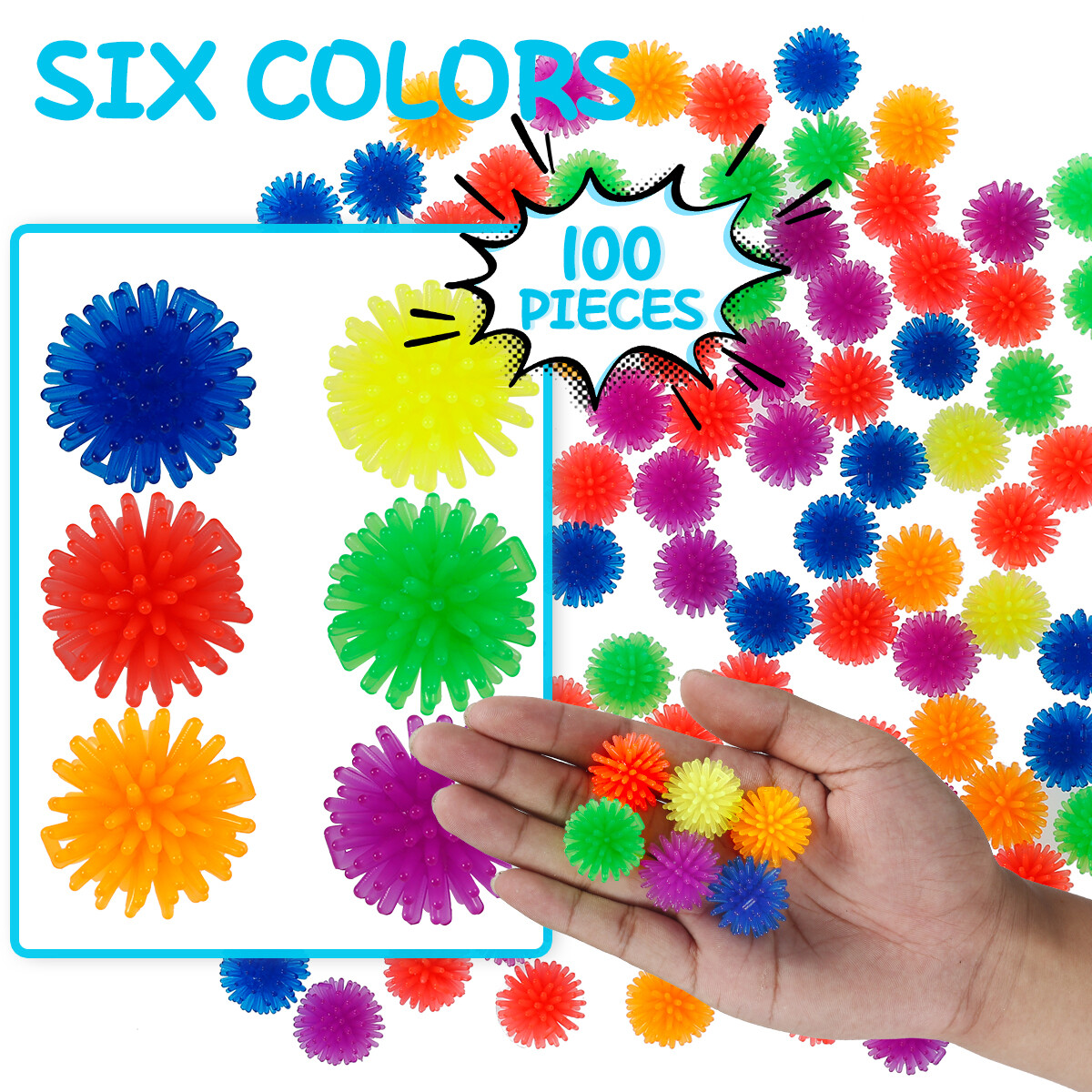 100 Pcs Spiky Hedge Balls Mini Spiky Porcupine Balls Multi-color Soft ...
