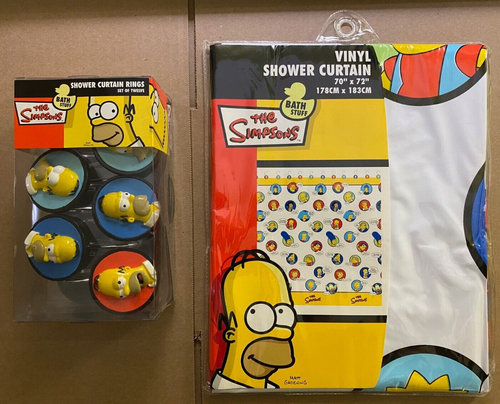 RARE 2005 The Simpsons Vinyl Shower Curtain AND Shower Rings New | eBay