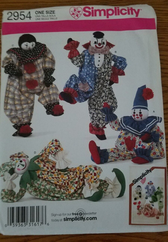 2000s Simplicity 2954 Sew Pattern 20" Decorative Clown Dolls | eBay