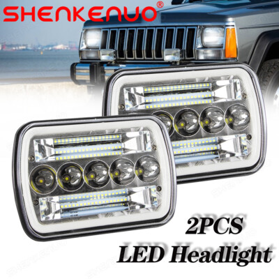 Pair 7X6" 5X7" LED Headlight Hi/Lo For Jeep Cherokee XJ YJ Chevy Truck ...