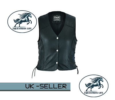 Ladies Real Leather Laced Up Motorcycle Biker Waistcoat Womens Gillette ...