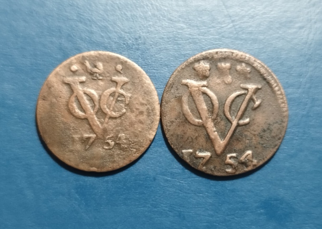 2 Pcs Dutch Netherlands Colonial Voc Duit 1754 Different Type Province ...