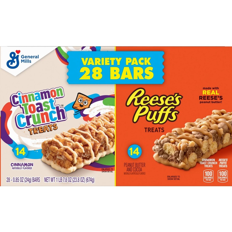 Reese's Puffs & Cinnamon Toast Crunch Cereal Treat Bars Variety Pack ...